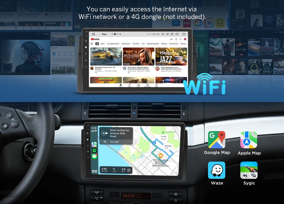 Android 14 4+64 9" for BMW E46 325i 328i 330i M3 Car Stereo Radio ...