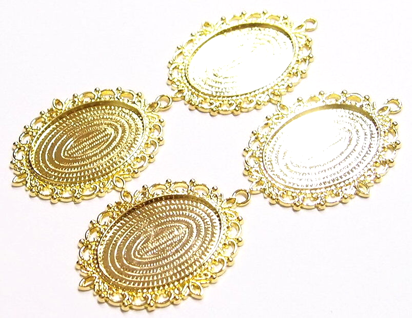 4 of 40x30mm Shiny Gold Victorian Deco Four Loops w/Scallops Pendant ...