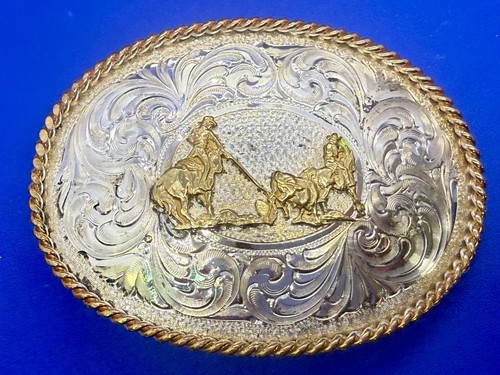 Calf Roping Team Rodeo Sterling Plated LARGE Montana Silversmiths Belt ...