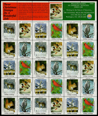 1988 National Wildlife Federation Christmas Sheet of 30 NWF Stamps MNH ...