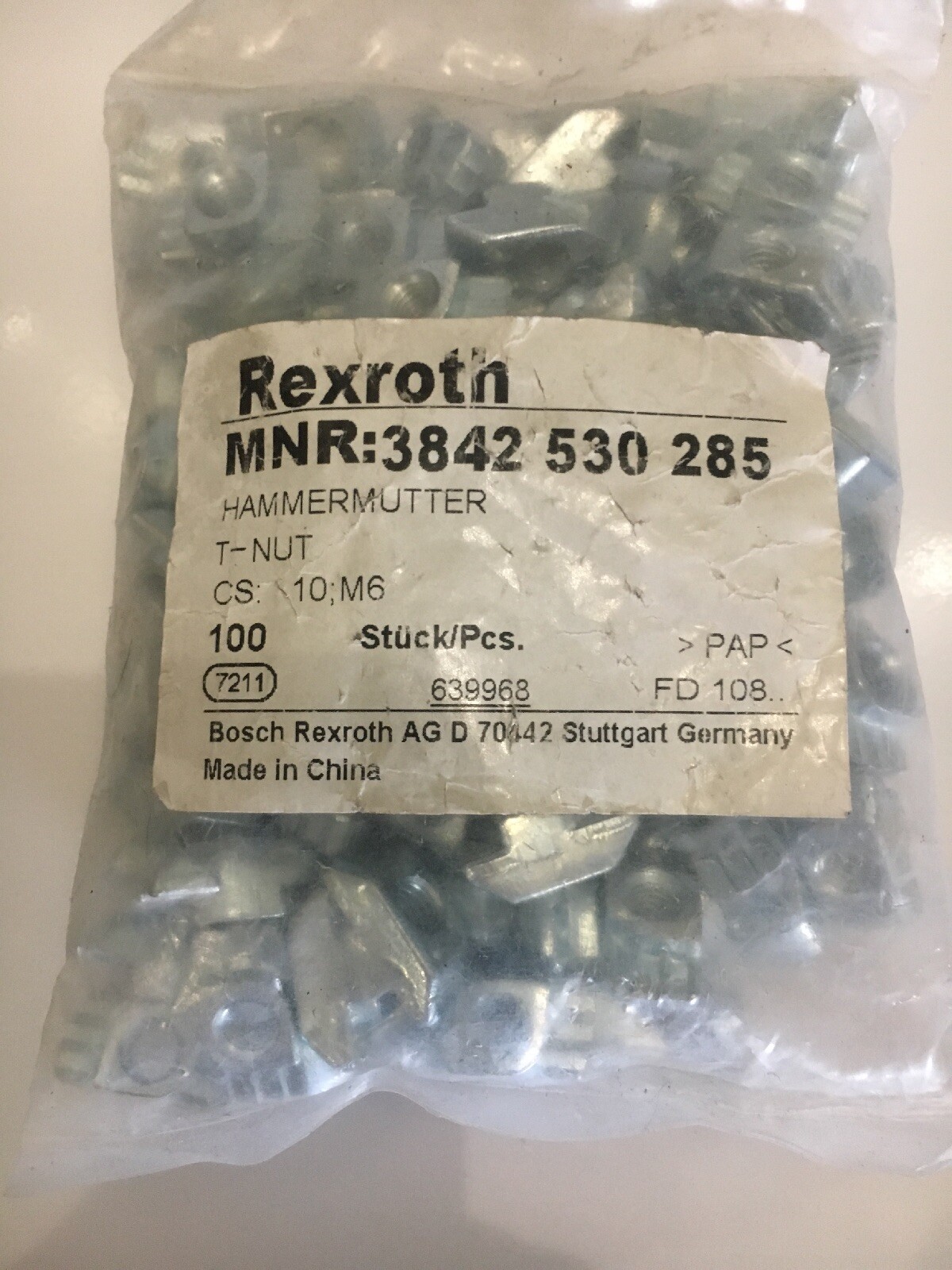 Bag 100 Units Rexroth Mnr:3842530285 M6 Hammermutter | eBay
