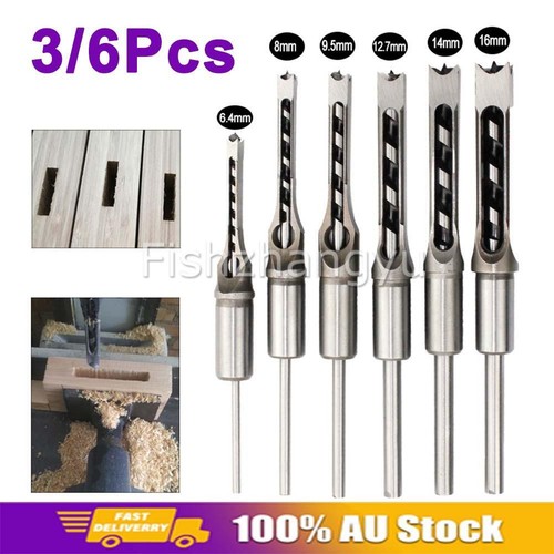 3/6Pcs Square Hole Saw Auger Drill Bit Mortising Chisel Woodworking 6.4 ...