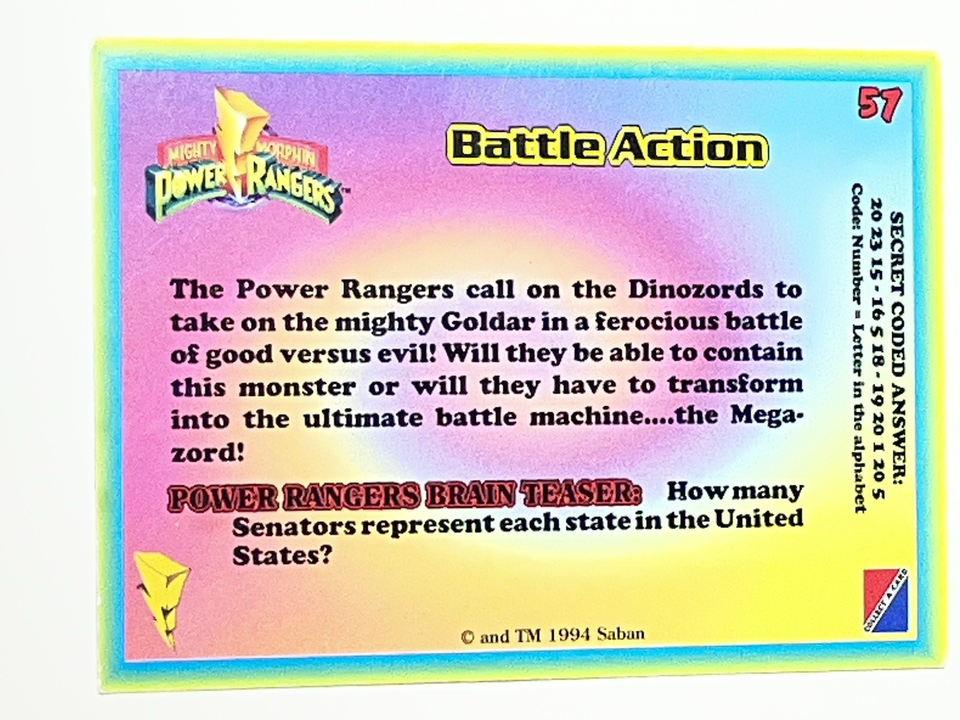 1994 Mighty Morphin Power Rangers Series 1 Trading Card #57 - Battle ...