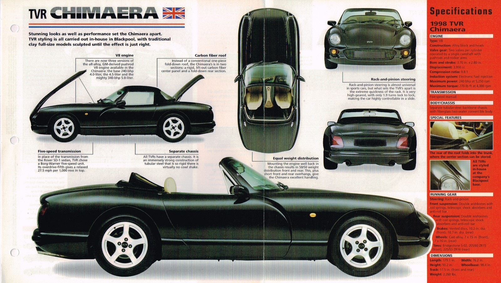 TVR CHIMAERA SPEC SHEET/Brochure/Pamphlet/Catalog:1998, | eBay