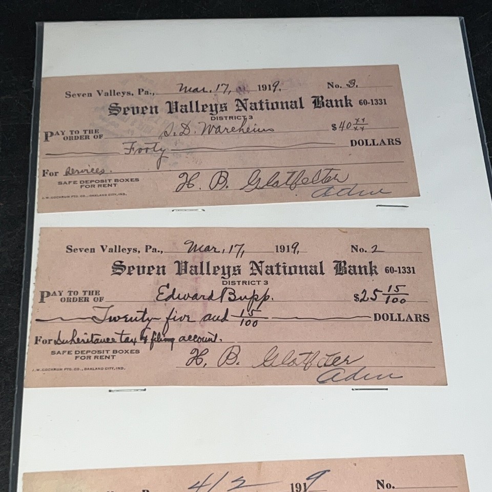 Vntg 3pc Defunct Seven Valleys Pa National Bank Check Lot York Pa | eBay
