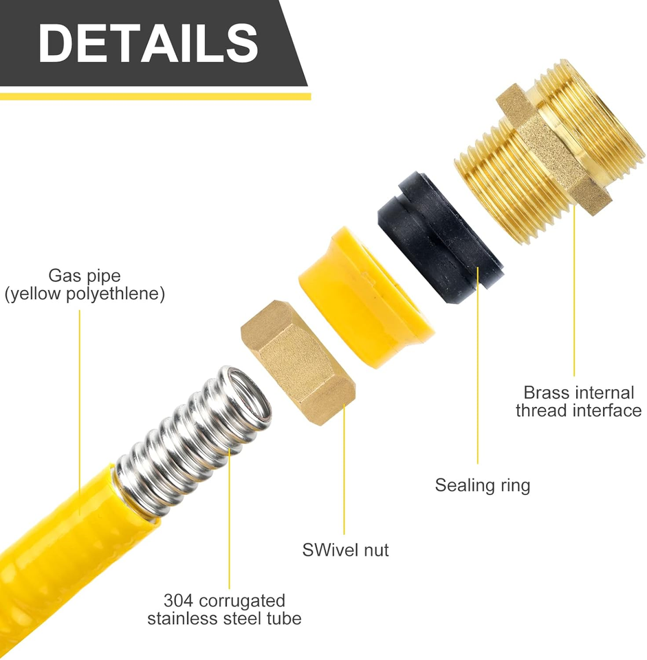 100FT 1/2" CSST Flexible Gas Line Kit with 2 Male Adapters for Stove ...