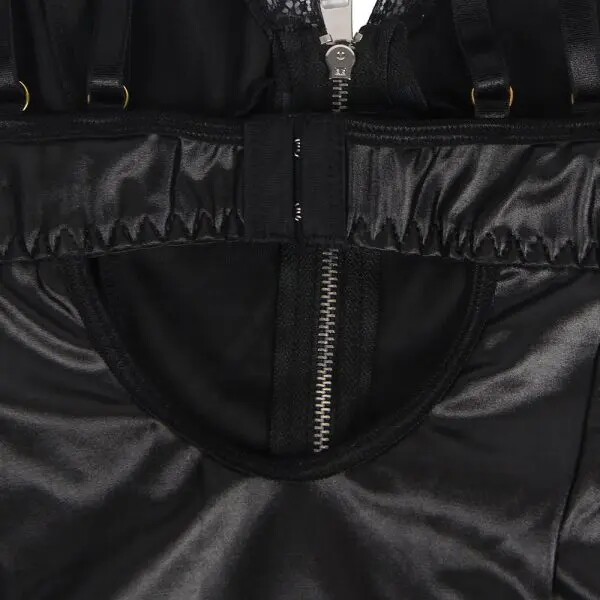 Wet Look Lace Double Strap Zipper Suspender Basque | eBay UK