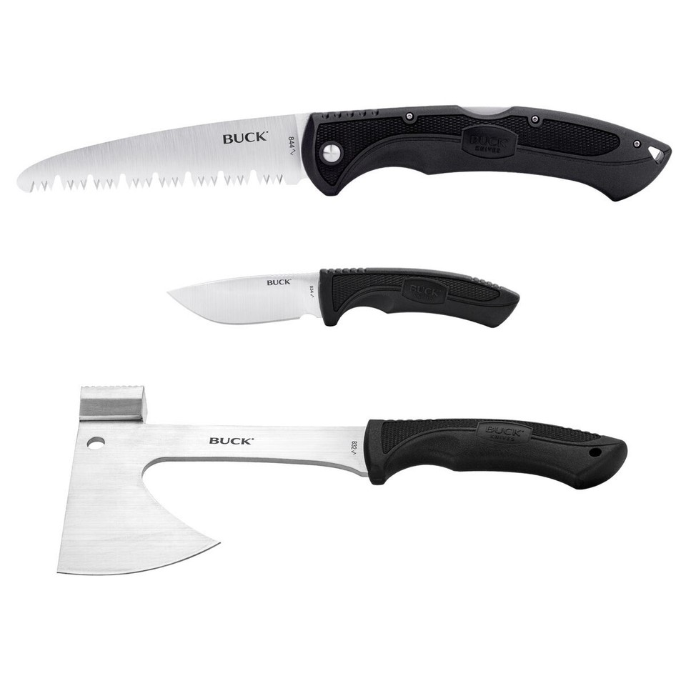 BUCK Knives Camp Kit Folding Saw, Fixed Blade Knife with Sheath, Axe ...