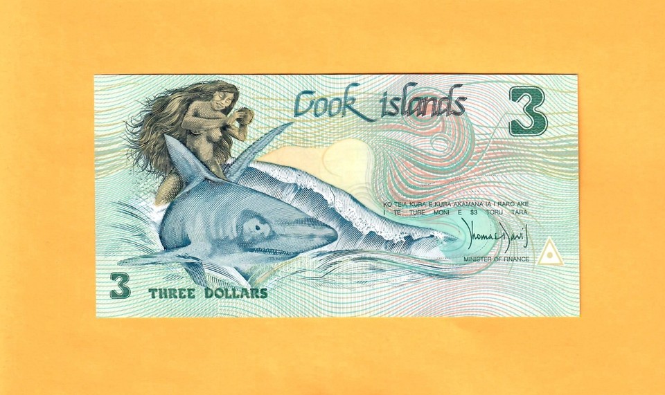 COOK ISLANDS-3 DOLLARS-ND (1987)-SERIAL NUMBER AAR 014024-PICK 3 , UNC ...