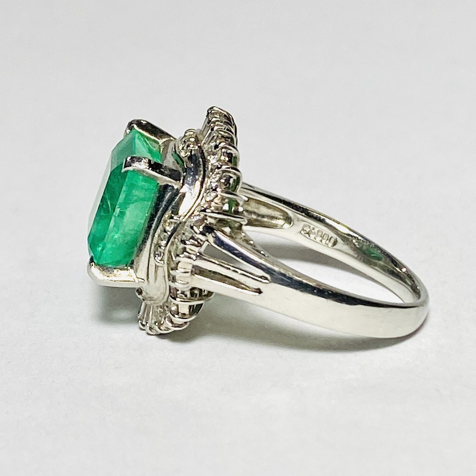 GG Certified 900 Platinum 4.3ct Emerald .40ctw Diamond Size 7 Cocktail ...