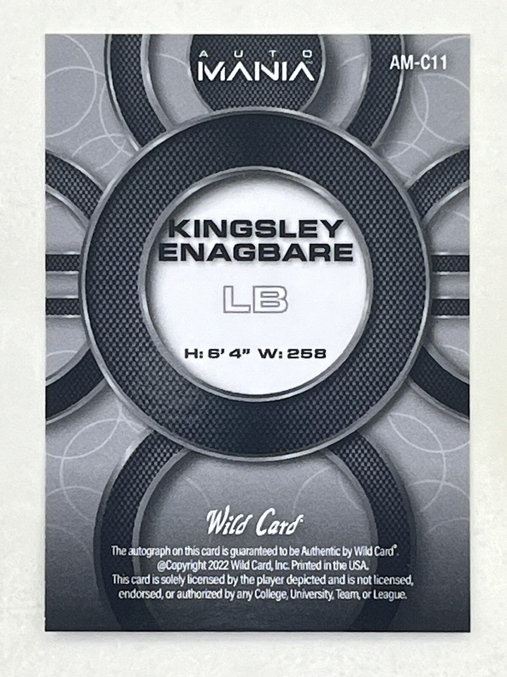 Kingsley Enagbare 2022 Wild Card Auto Mania Retail Circle Purple ...