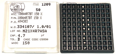 (13 PIECE LOT) 100A4R7BT150X, Cap Cer 4.7pF 150V +90±20ppm/C 0.1pF Pad ...
