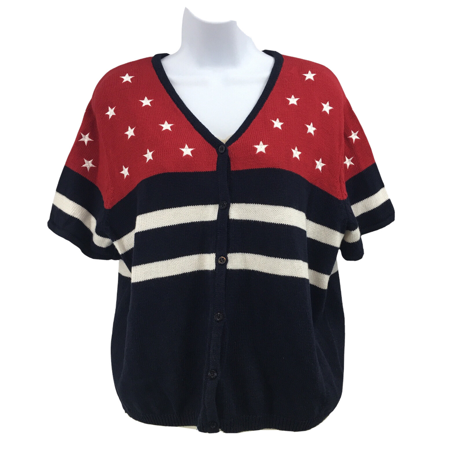 Grandma 80s Patriotic USA Flag Stars Stripes Caedigan… - Gem