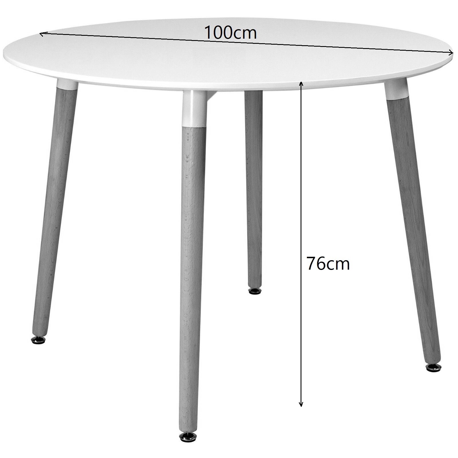100cm Circular Dining Table White Matte Tabletop Solid Wood Legs Round ...
