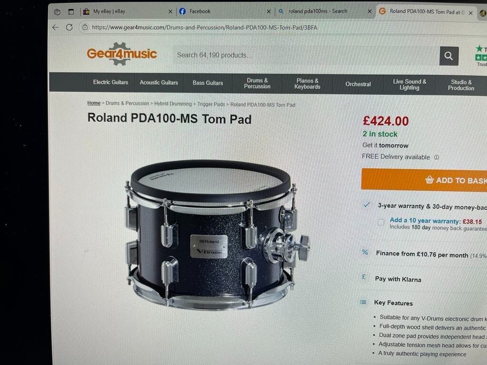 🐀👌ROLAND PDA-100-MS🐀 10" TOM 🐀 PLEASE READ THE LISTING🐀 FREE POSTAGE👌🐀 ...