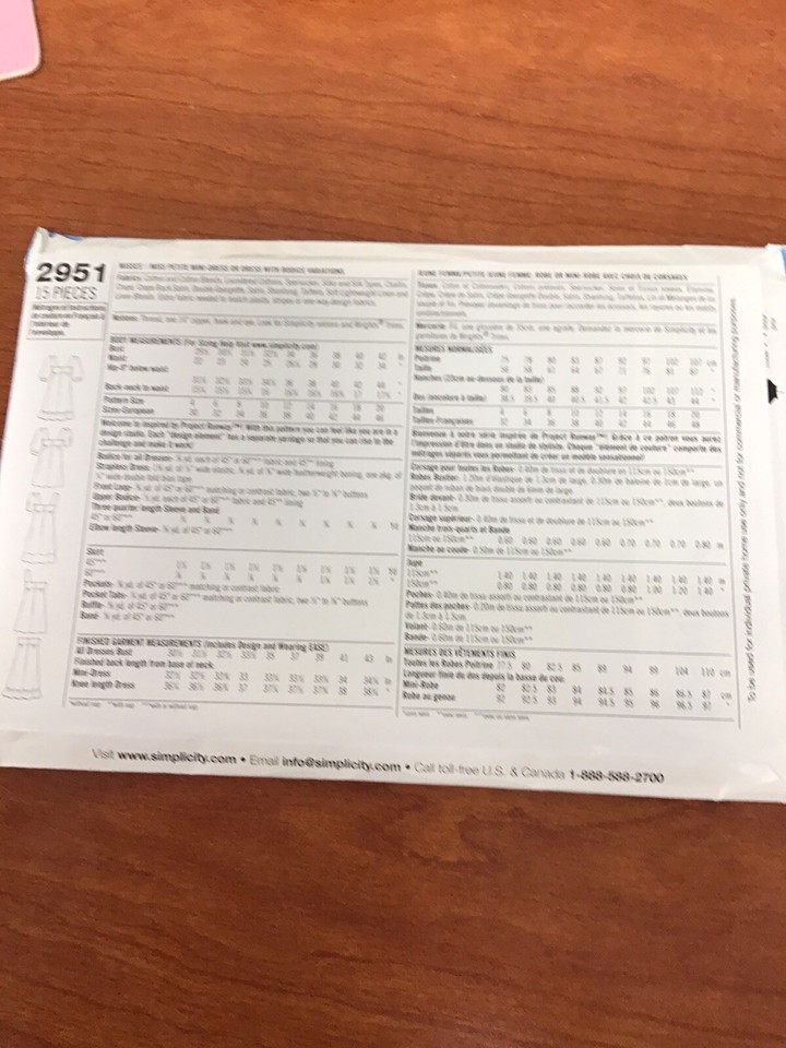 NEW Simplicity 2951 Mini Dress orDress Bodice Variations Pattern - Sz 4 ...