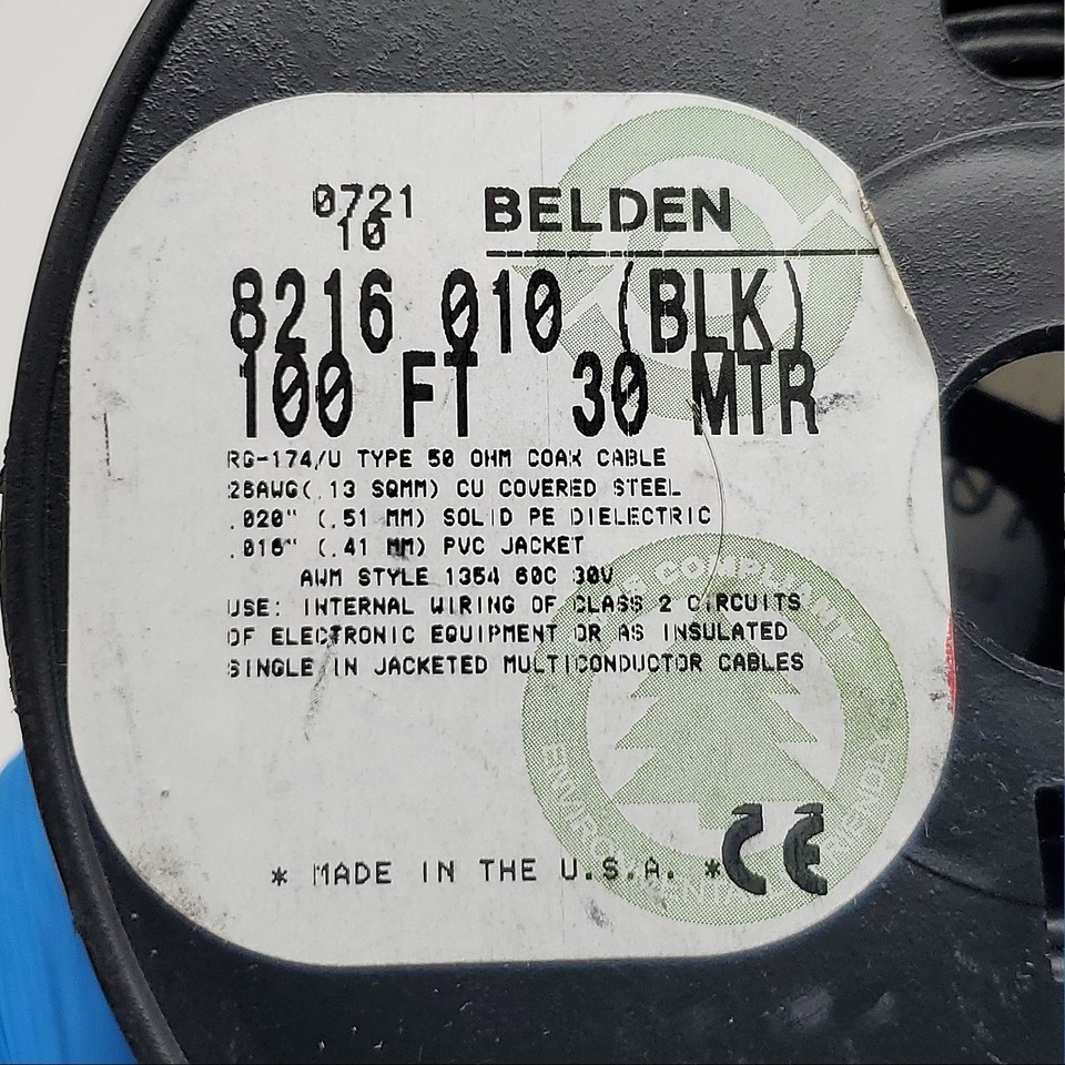 Belden 8216 010 100 FT Coaxial Cable RG-174 26 AWG 7x34 50 OHM ...