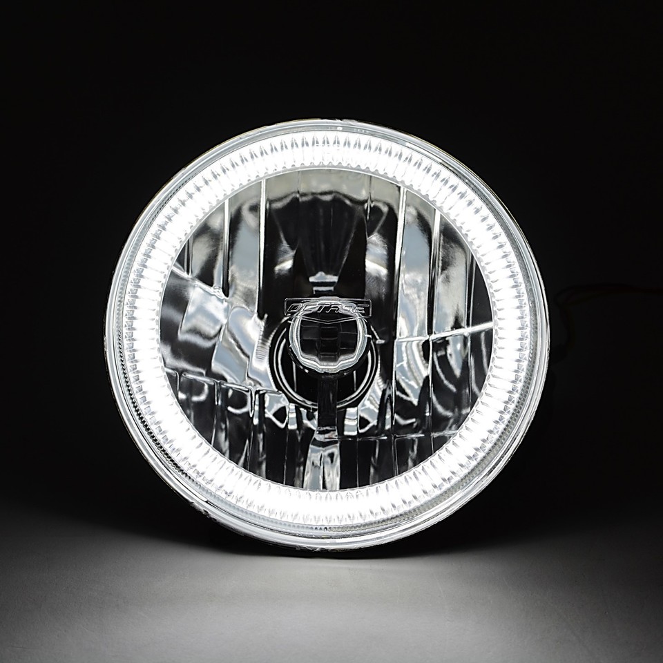 7" Switchback White LED DRL / Amber Turn Signal Angel Eye Halo H4 60w ...