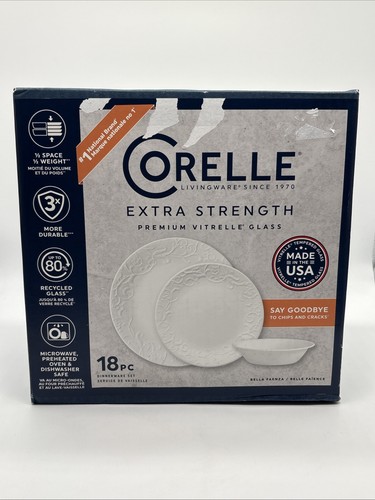 Corelle 18-pc Vitrelle White Embossed Bella Faenza Dinnerware Set New ...