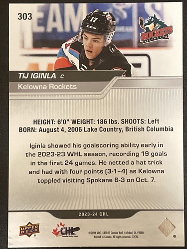 TIJ IGINLA 2023/24 Upper Deck CHL STARS card #303 KELOWNA ROCKETS | eBay