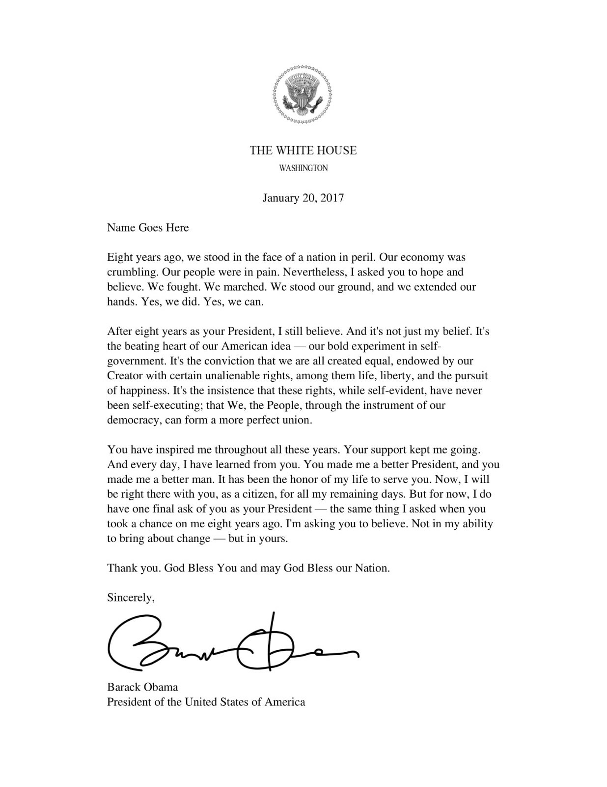 SIGNED Barack Obama Personalized Presidential White House Letter ...