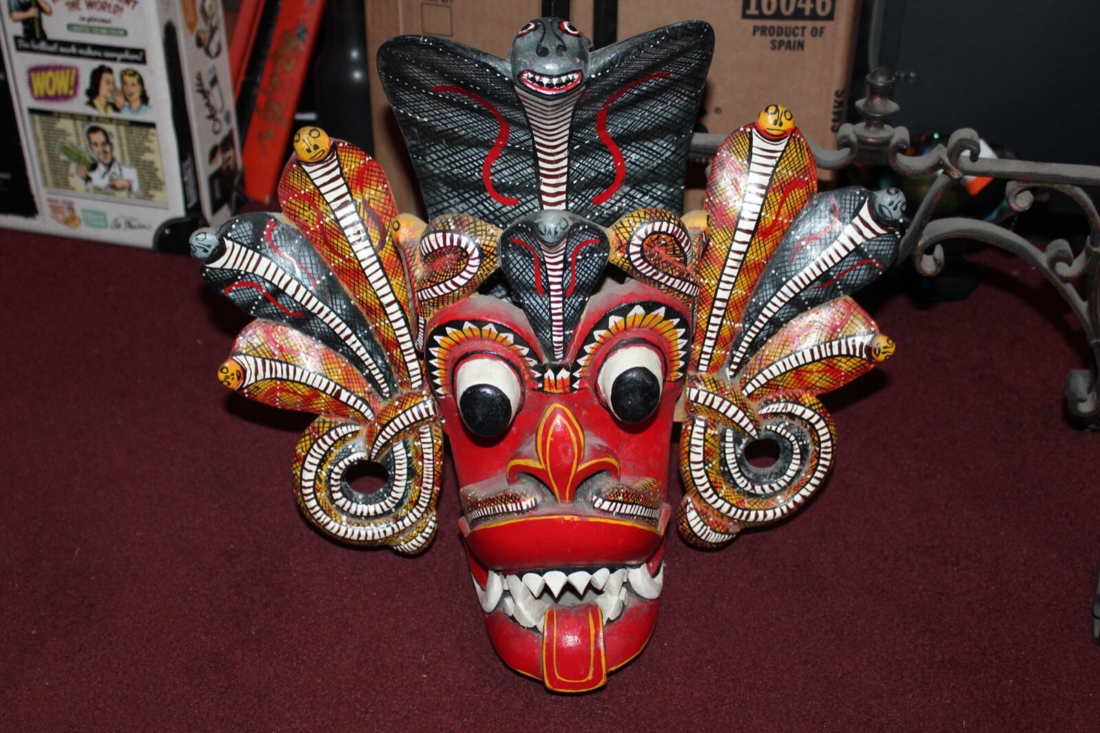 Large Vintage Tribal Spiritual Mask Colorful Wood Buddhist Hindu Cobra ...