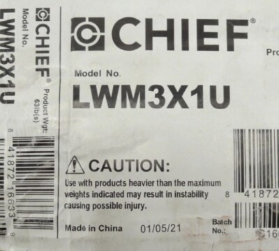 Chief Mounts Model: LWM3X1U Fusion® Wall Mount 3 x 1 Menu Board | eBay