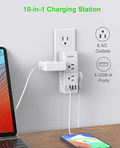 Multi Plug Outlet Extender Outlet Splitter With Rotating Plug 6 Wall ...