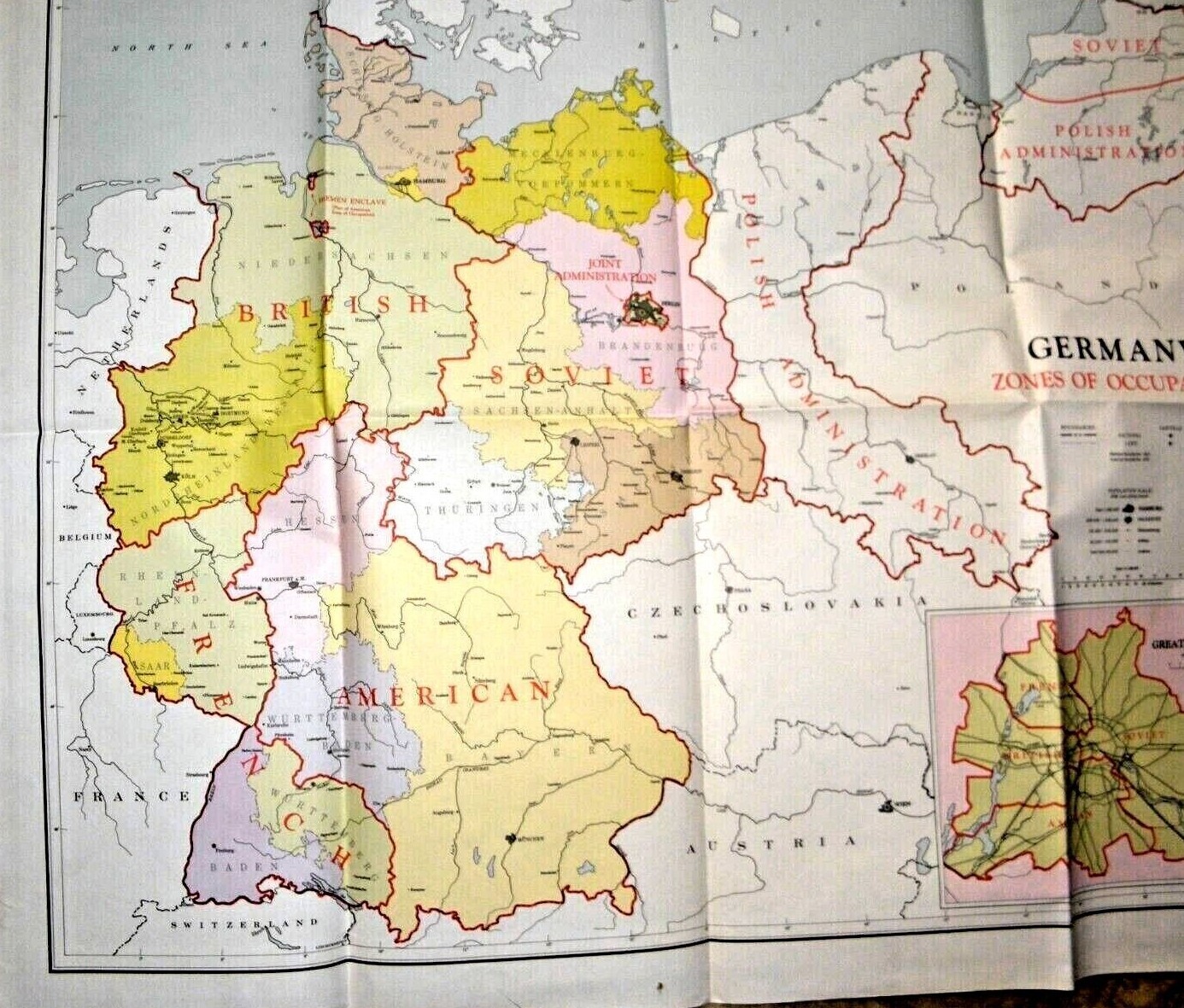 VINTAGE MAP GERMANY ZONES OF OCCUPATION GREATER BERLIN POLISH AMERICAN ...