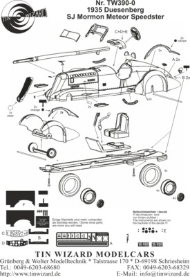 1935 Duesenberg SJ Mormon Meteor Speedster unpainted 1/43 whitemetal ...