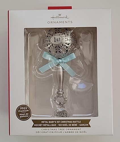 Baby Boy First Christmas 2023 Hallmark Ornament Premium Metal Rattle ...