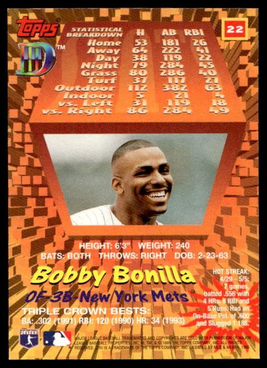 1995 Topps Bobby Bonilla #22 New York Mets | eBay