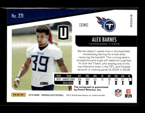 2019 Panini Unparalleled #271 Alex Barnes Rookie Signatures Cosmos | eBay