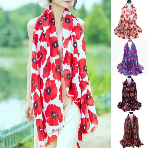 Shawl Poppies Scarves Ladies Remembrance Poppy Print Floral Scarf Women ...