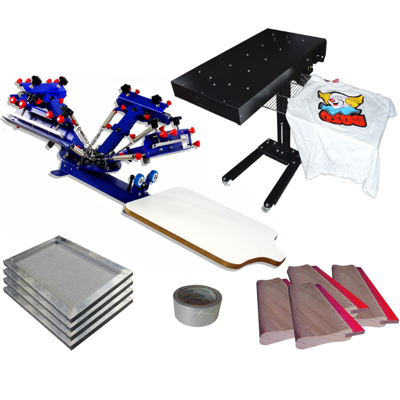 4 Color 1 Station Screen Printing Kit with Flash Dryer & Press Squeegee ...