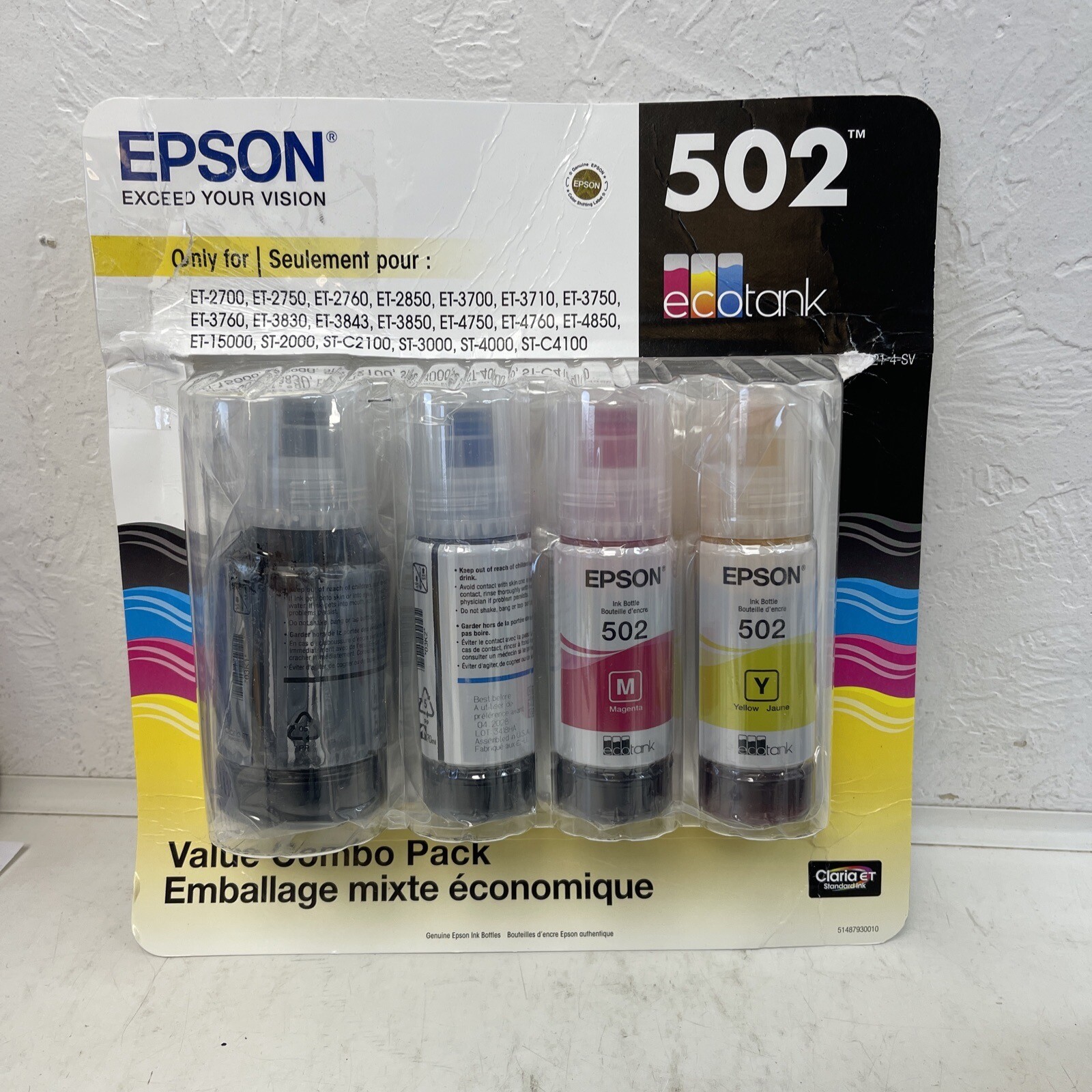 New Epson 502 Ecotank Value Combo Pack Black, Cyan, Magenta, Yellow ...