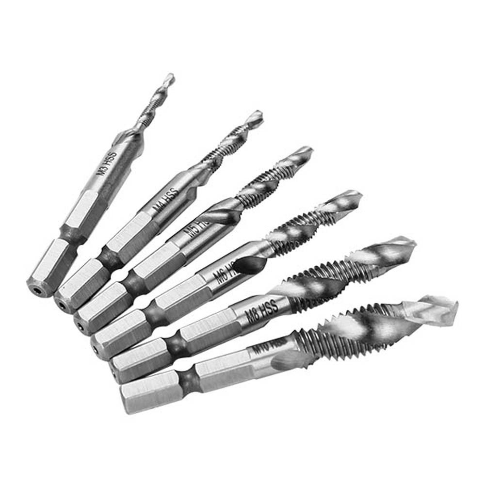 6pcs M3-M10 Composite Tap Drill Bit Thread Spiral Screw Tap 1/4'' Hex ...