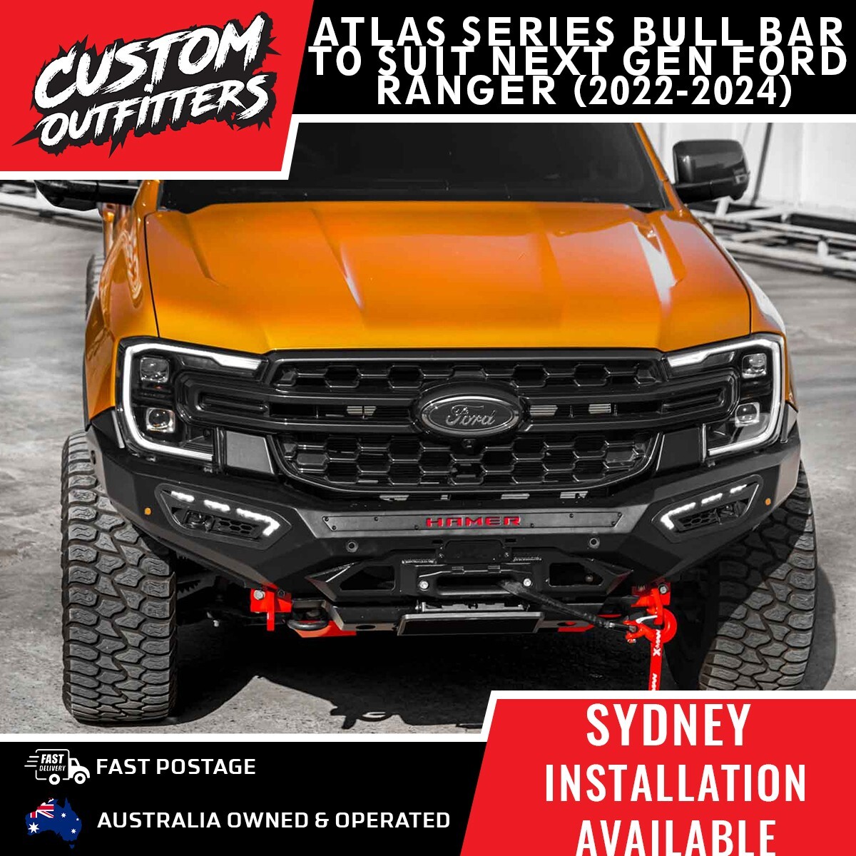 FRONT BUMPER BAR BLACK Bull Bar with DRL LED Lights for NEXT GEN FORD ...