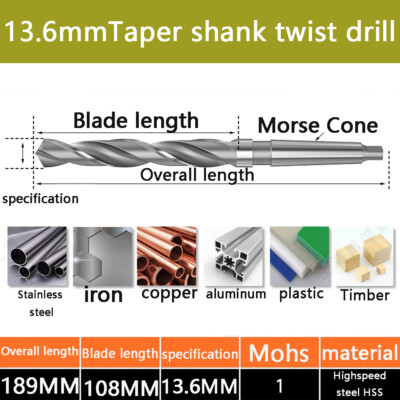 1PCS 13.6mm Taper shank Morse taper shank twist drill high speed steel ...