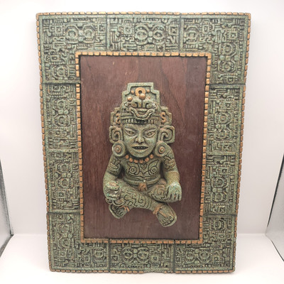 Zarebski Mid Century Mayan Aztec Green Malachite Stone 3D Wall ...