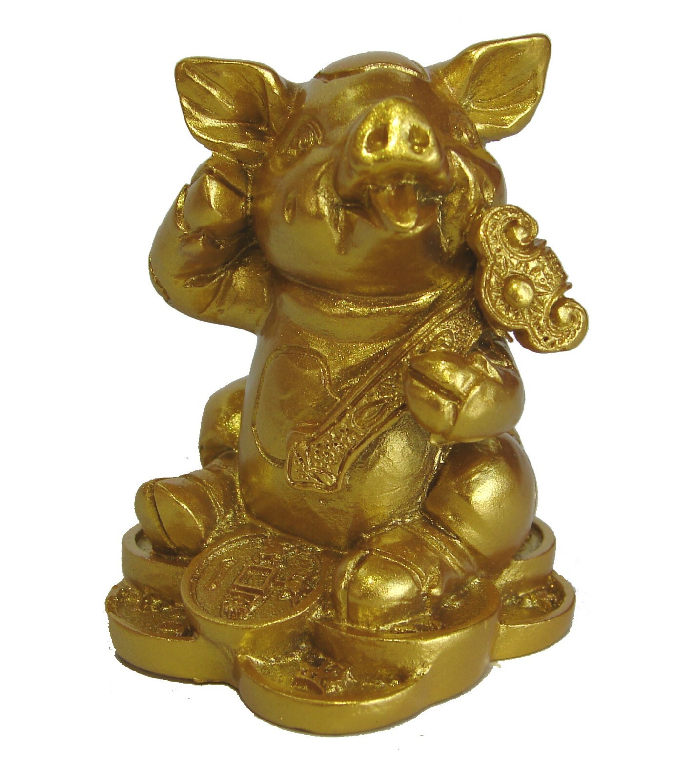 Feng Shui Golden Pig Statue Holding RuYi for Chinese Lunar Year of Pig ...