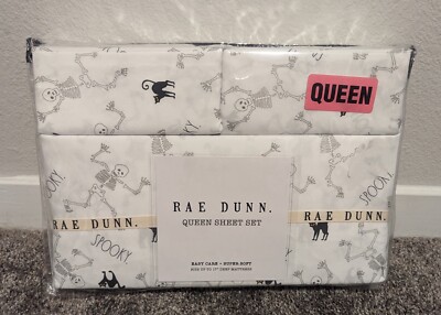 NWT Rae Dunn Enchanted Queen Sheets Halloween Spooky Skeleton Cat Sheet ...
