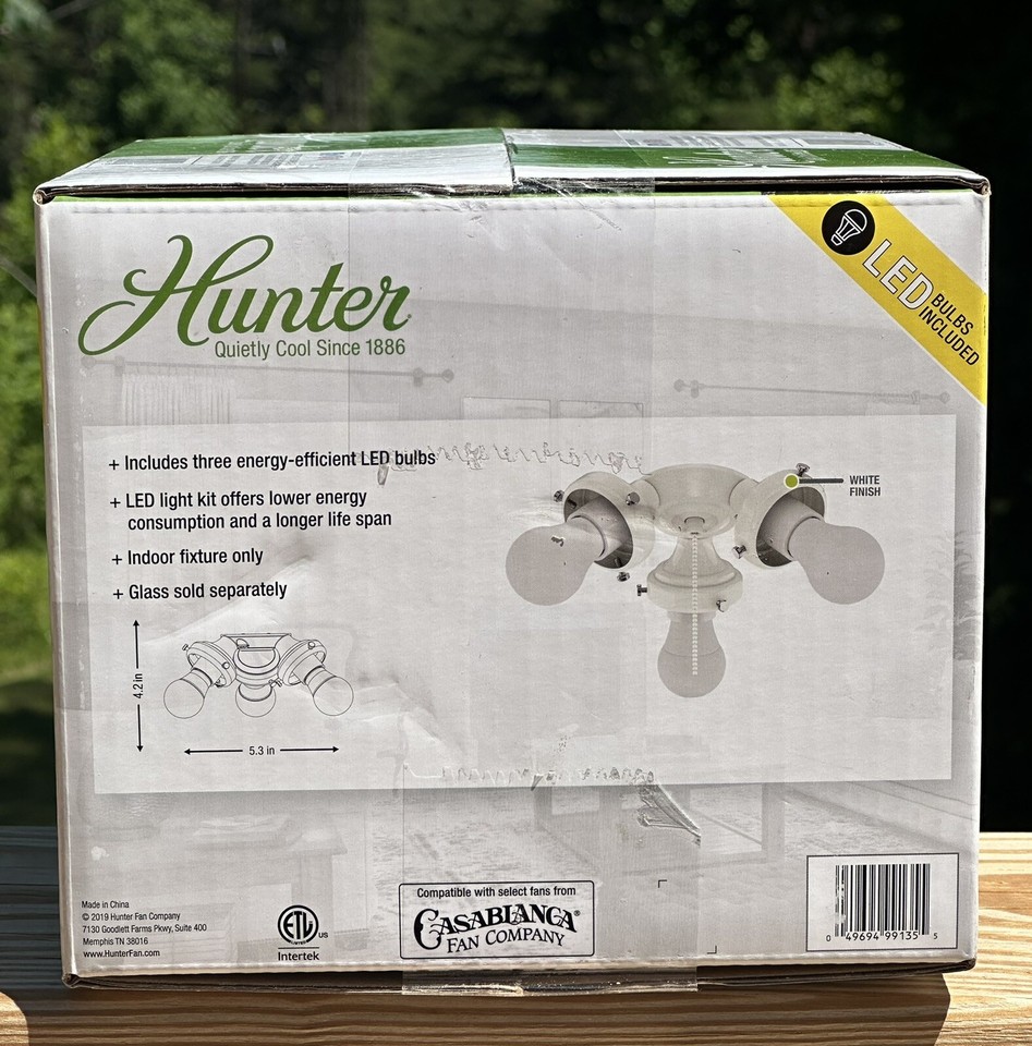 Hunter 99135 3-Light Fitter Kit White 3 LED Enegry-Efficent Bulbs ...