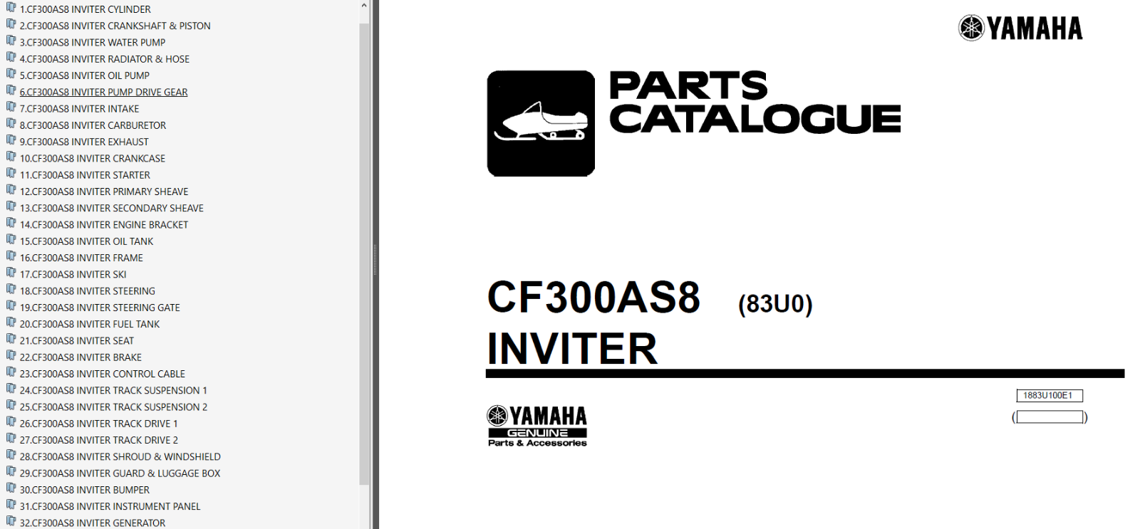 Yamaha CF300 ( INVITER 300 ) Snowmobile SERVICE , Owner's & Parts ...