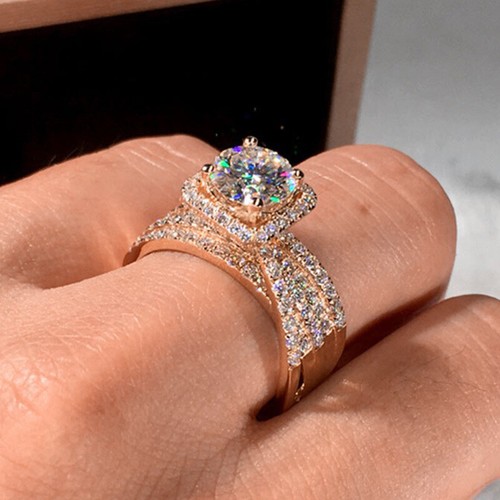 Fashion Rose Gold plated Ring Women Cubic Zircon Wedding Jewelry Sz 6 ...