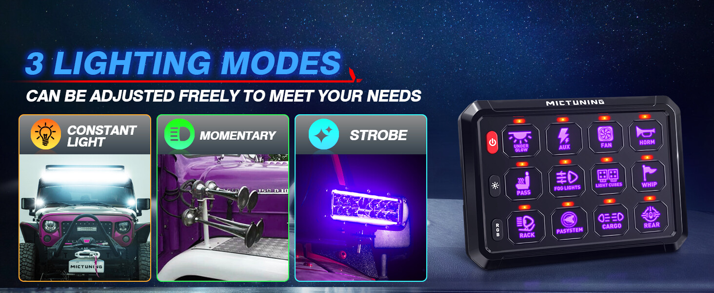 MICTUNING RGB 12 Gang Switch Panel RGB LED Light Bar Relay System ...