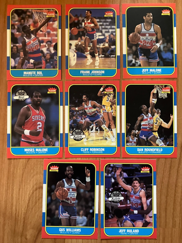1986-87 Fleer Basketball Washington Bullets Team Set of (8) Cards ...