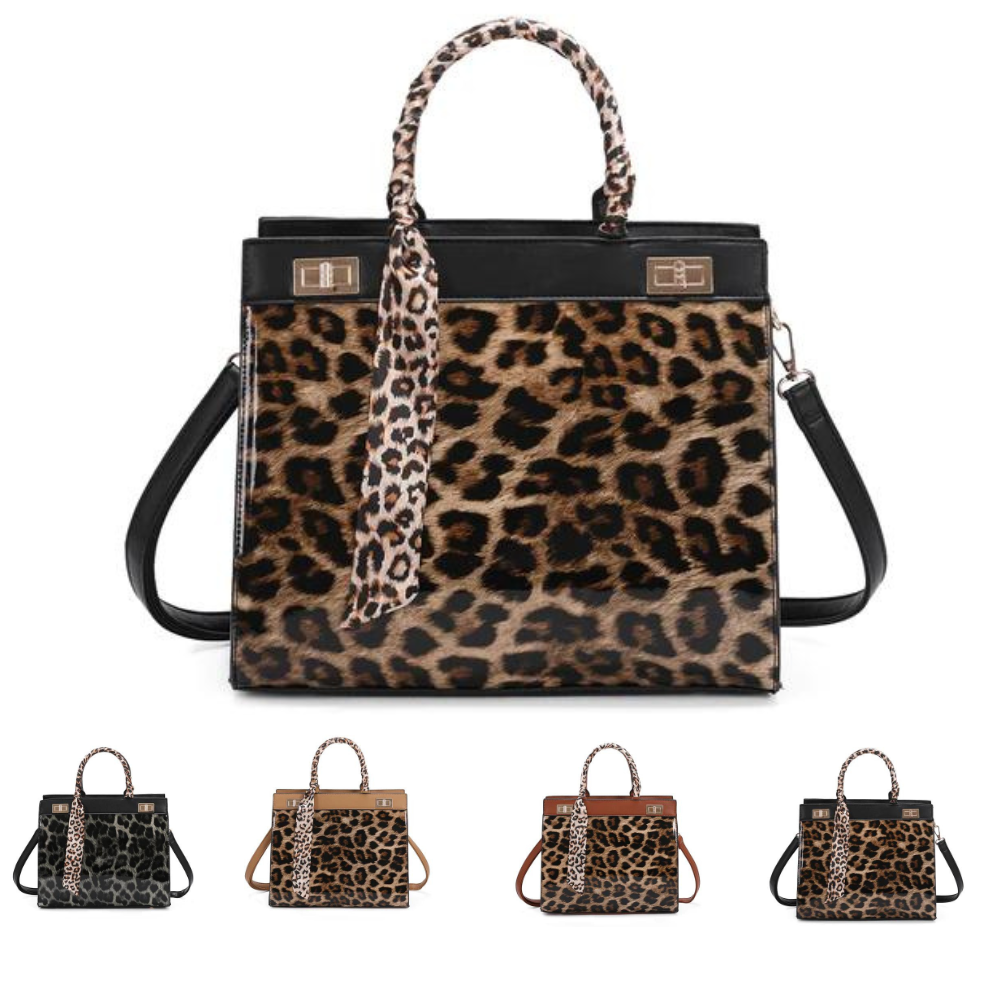 New Women's Patent Leather Leopard Pattern Shopper Shoulder Handbag ...