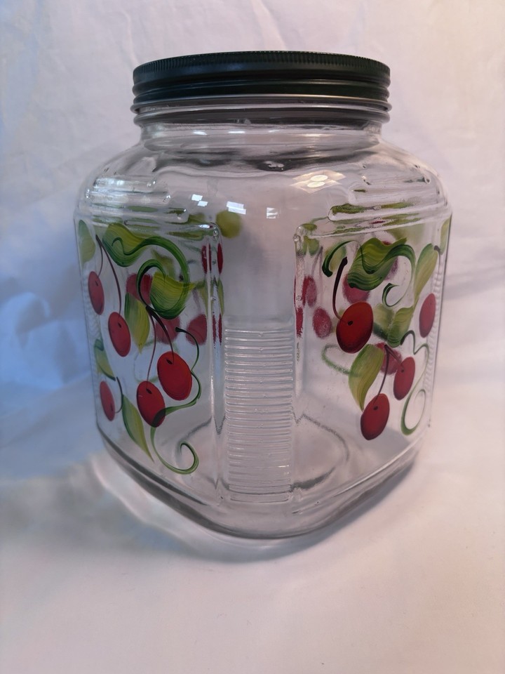 Vintage Hoosier Cabinet Jar Canister Glass Ribbed Cherries Cherry ...