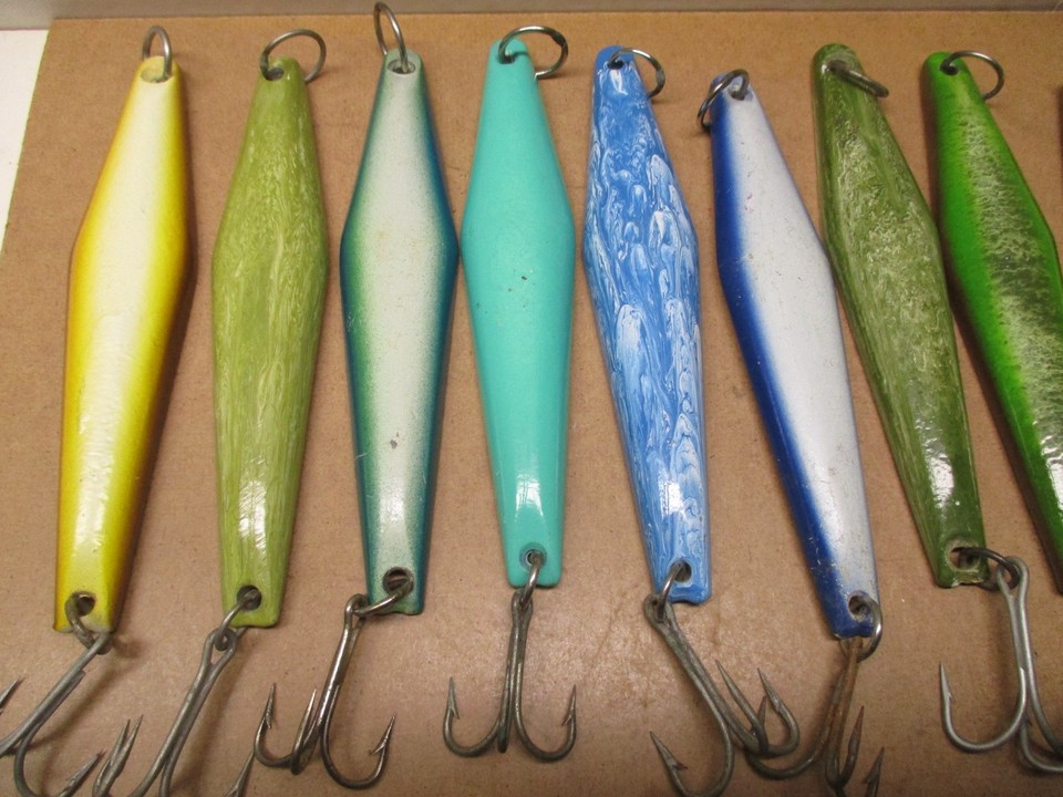 VINTAGE TUNA LURES * SALAS 5X & BABY 5X SURFACE JIG *VINTAGE IRON JIG ...